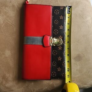 Bags | Monogram Red Brown Color Clutch Wallet | Poshmark
